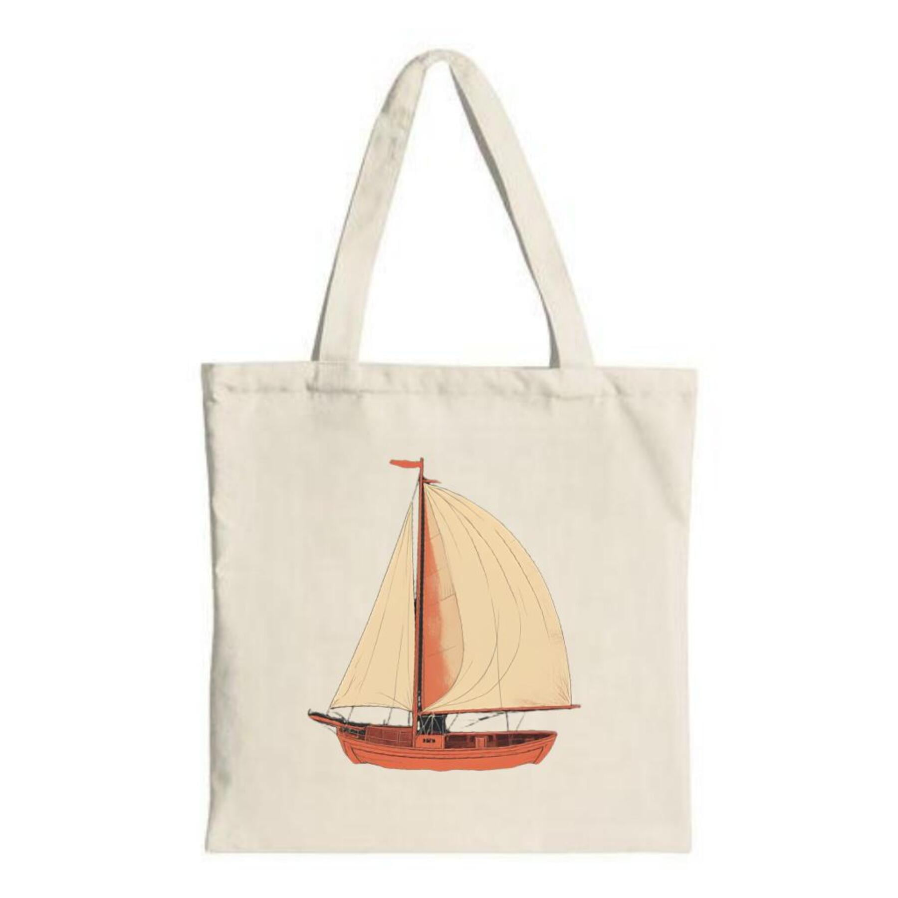 Reusable Canvas Grocery Shopping Bag with Cartoon Sailboat Design - Red ...