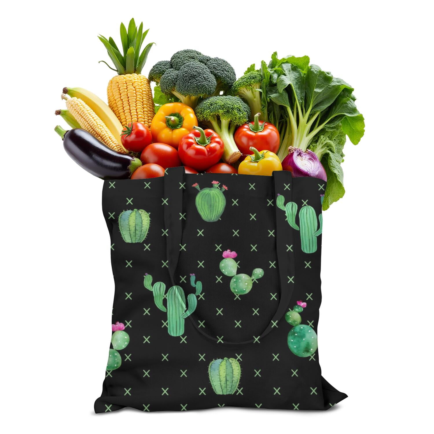 Reusable Canvas Tote Bag – Boho Desert Cactus & Succulent Design – Southwestern Watercolor ...