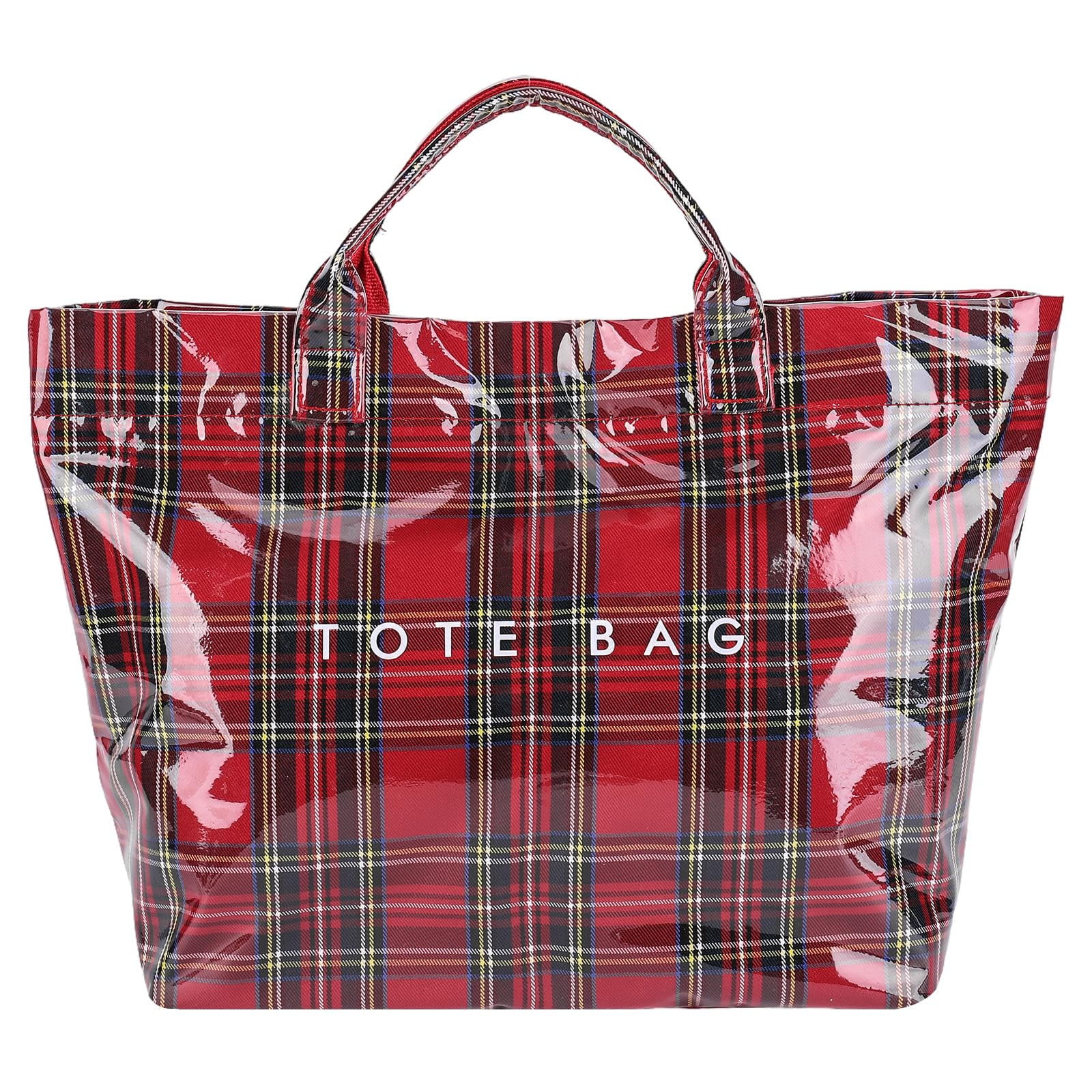 Reusable Canvas Tote Bag Casual Beach Shopping Tote Heavy Duty, Plaid ...