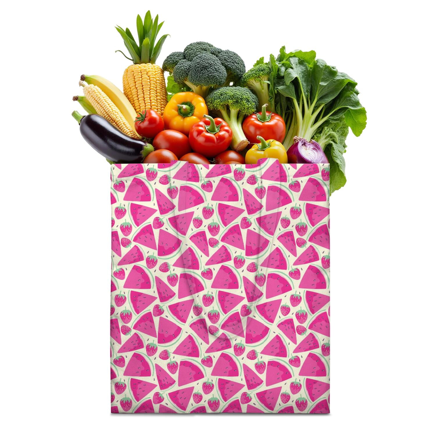 Reusable Canvas Tote Bag – Cute Tropical Watermelon Print – Eco ...