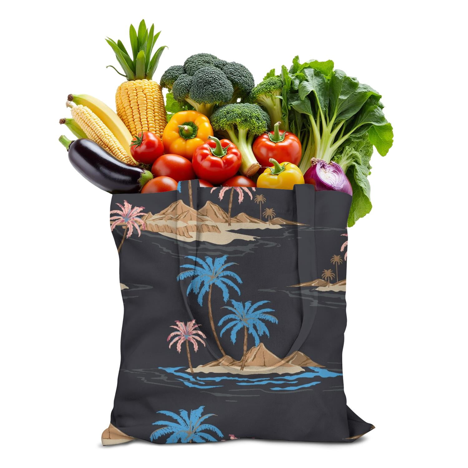 Reusable Canvas Tote Bag – Hawaiian Tropical Island & Palm Tree Sunset ...