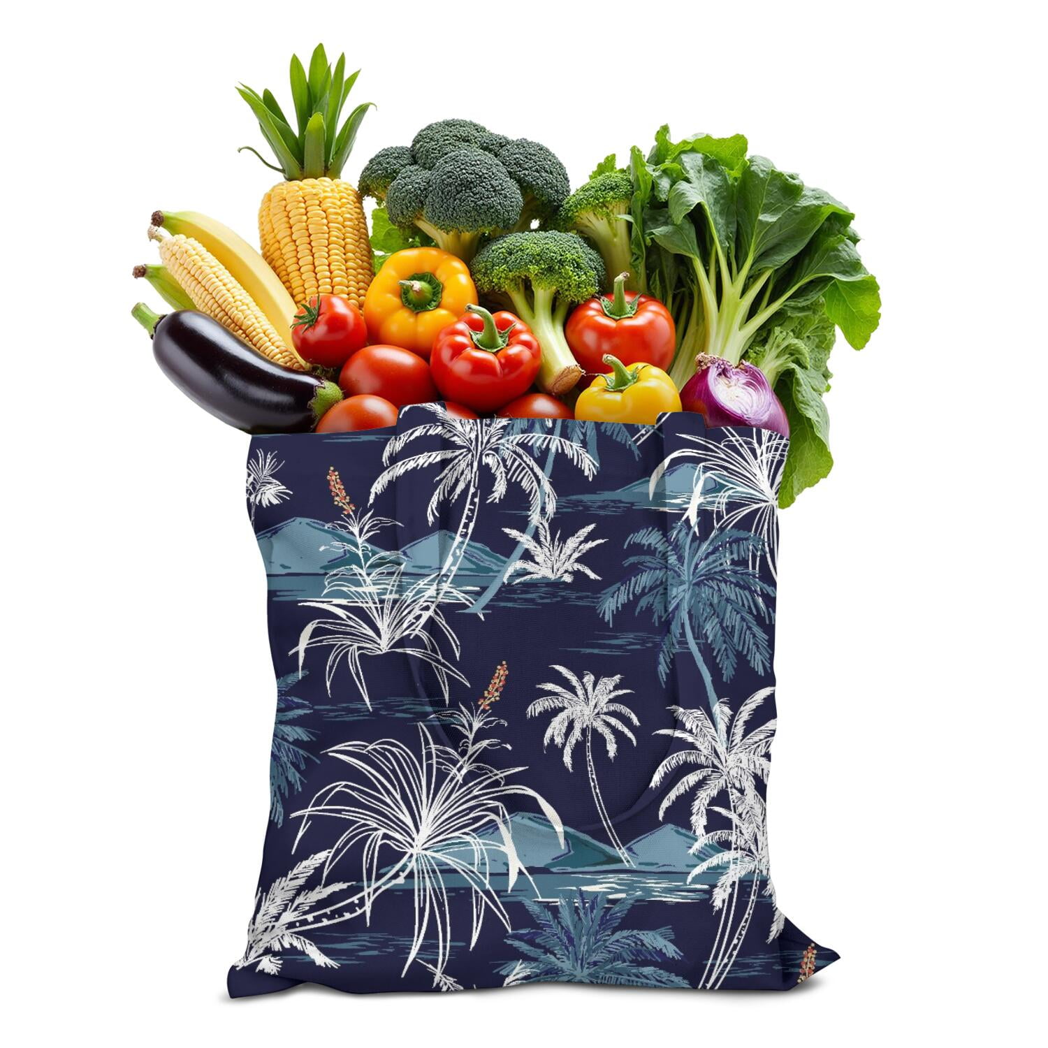 Reusable Canvas Tote Bag – Hawaiian Tropical Island & Palm Tree Sunset ...