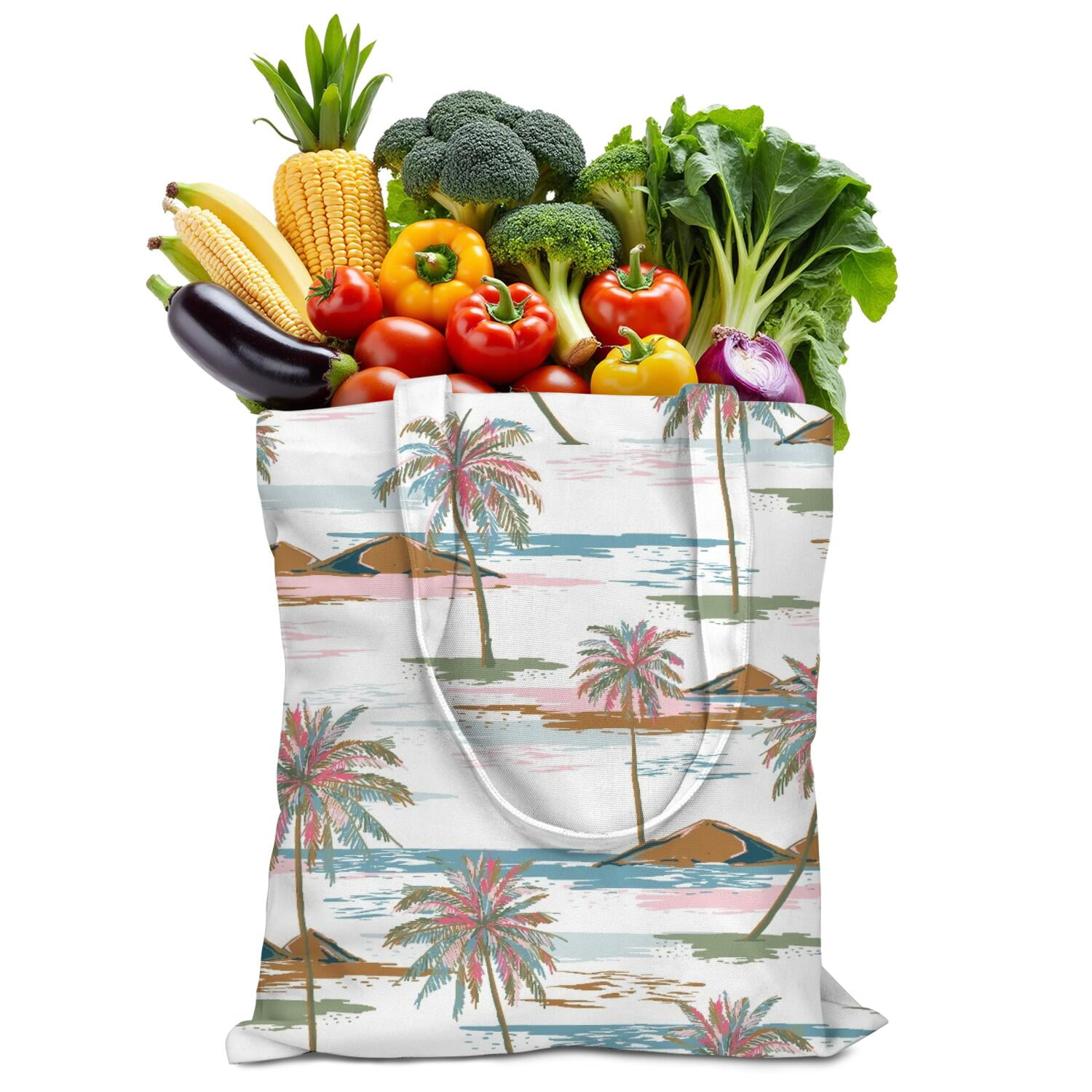 Reusable Canvas Tote Bag – Hawaiian Tropical Island & Palm Tree Sunset ...