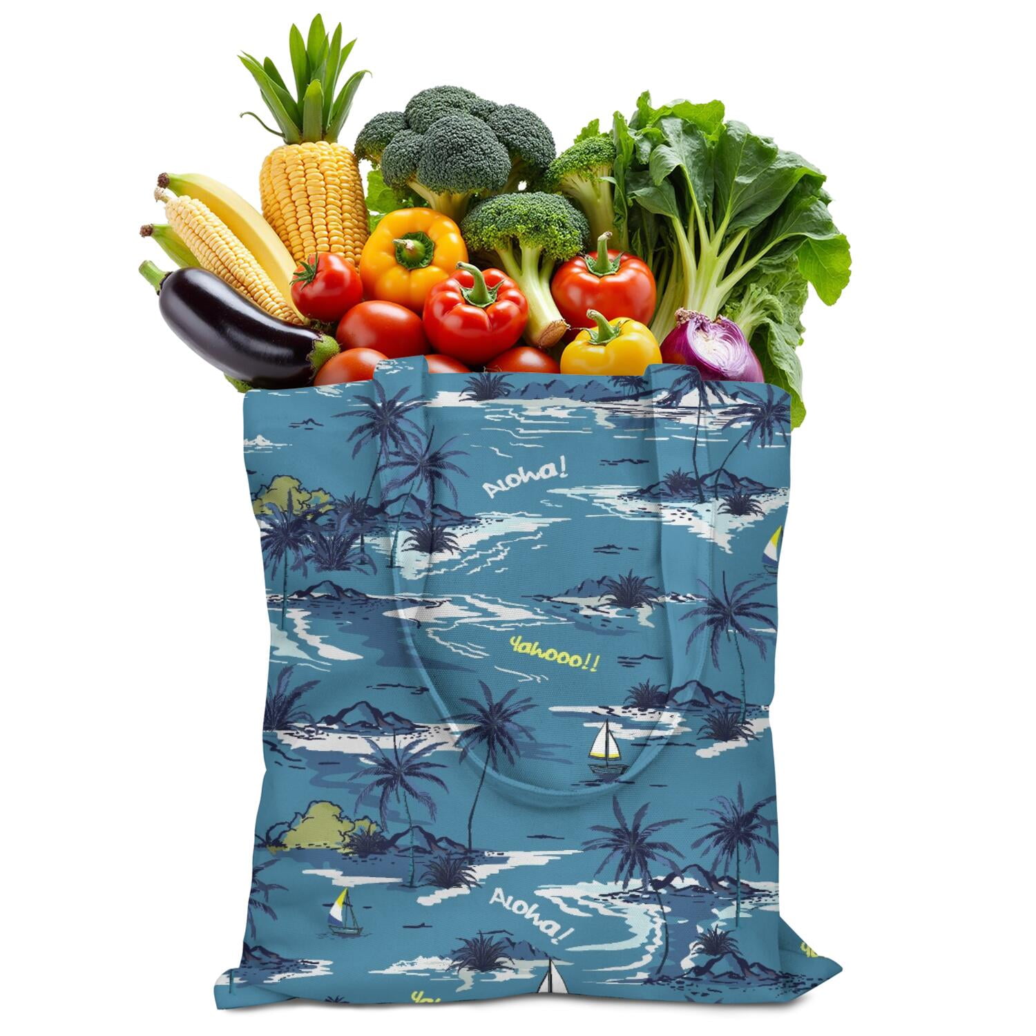 Reusable Canvas Tote Bag – Hawaiian Tropical Island & Palm Tree Sunset ...