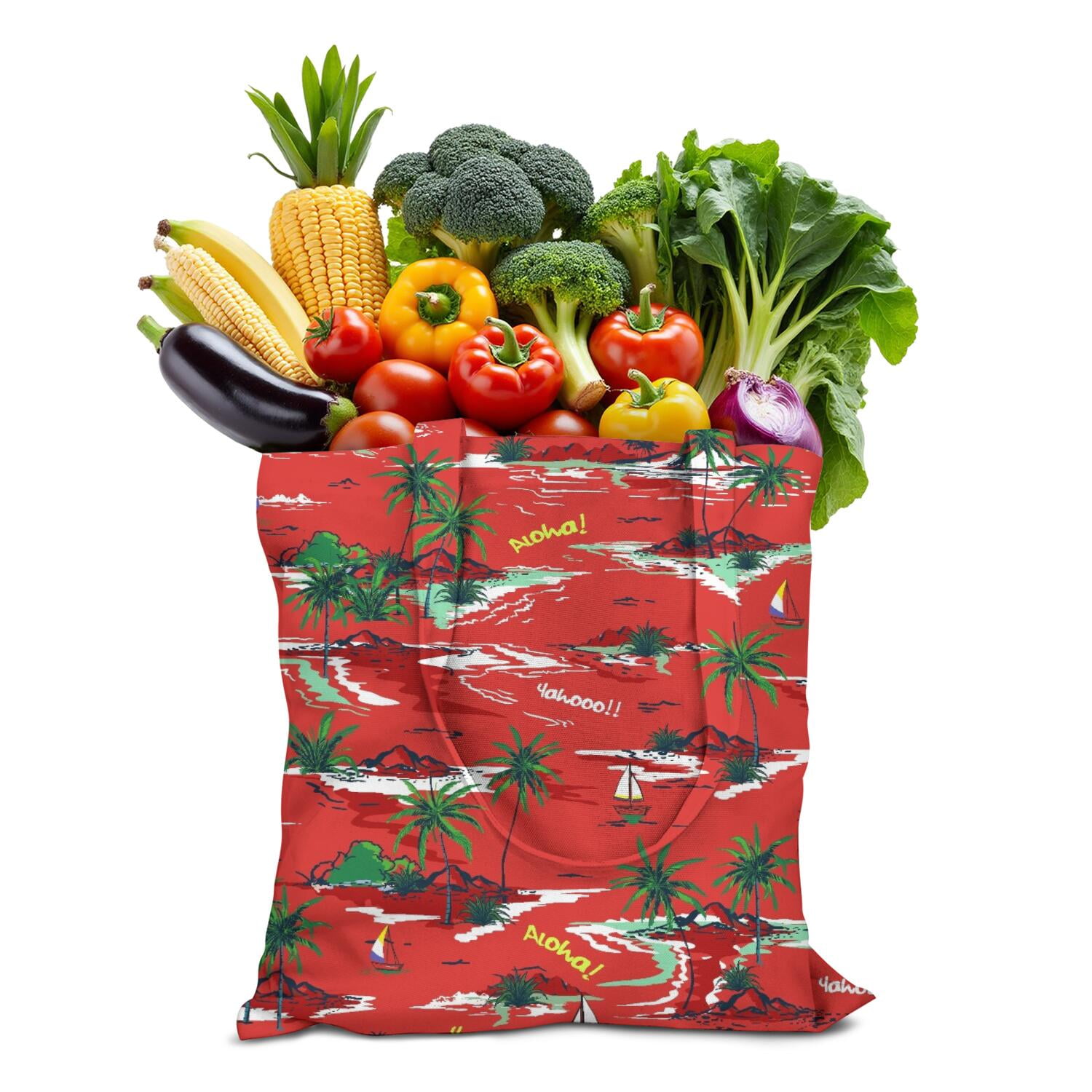 Reusable Canvas Tote Bag – Hawaiian Tropical Island & Palm Tree Sunset ...