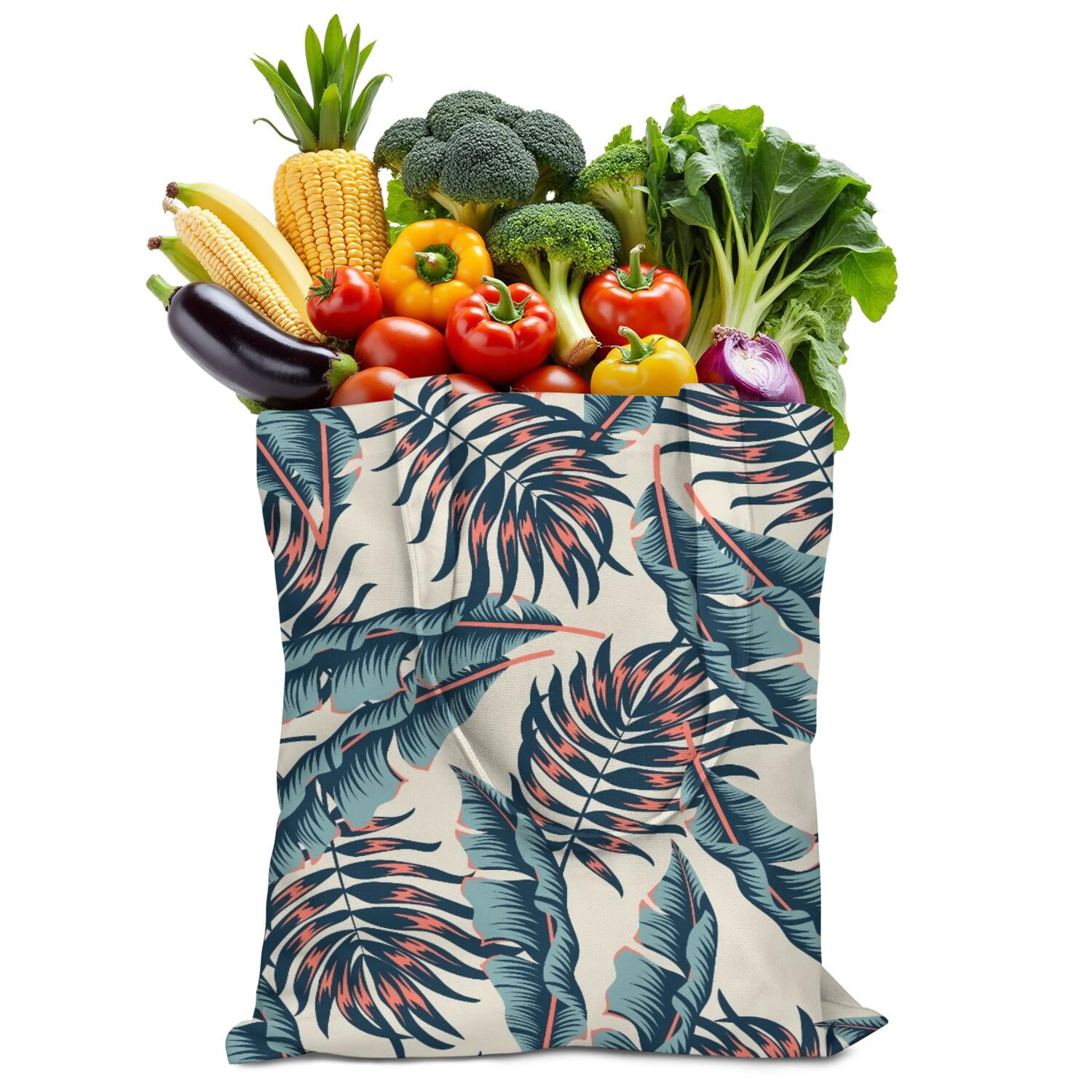 Reusable Canvas Tote Bag – Hawaiian Tropical Palm Leaf & Floral Print ...