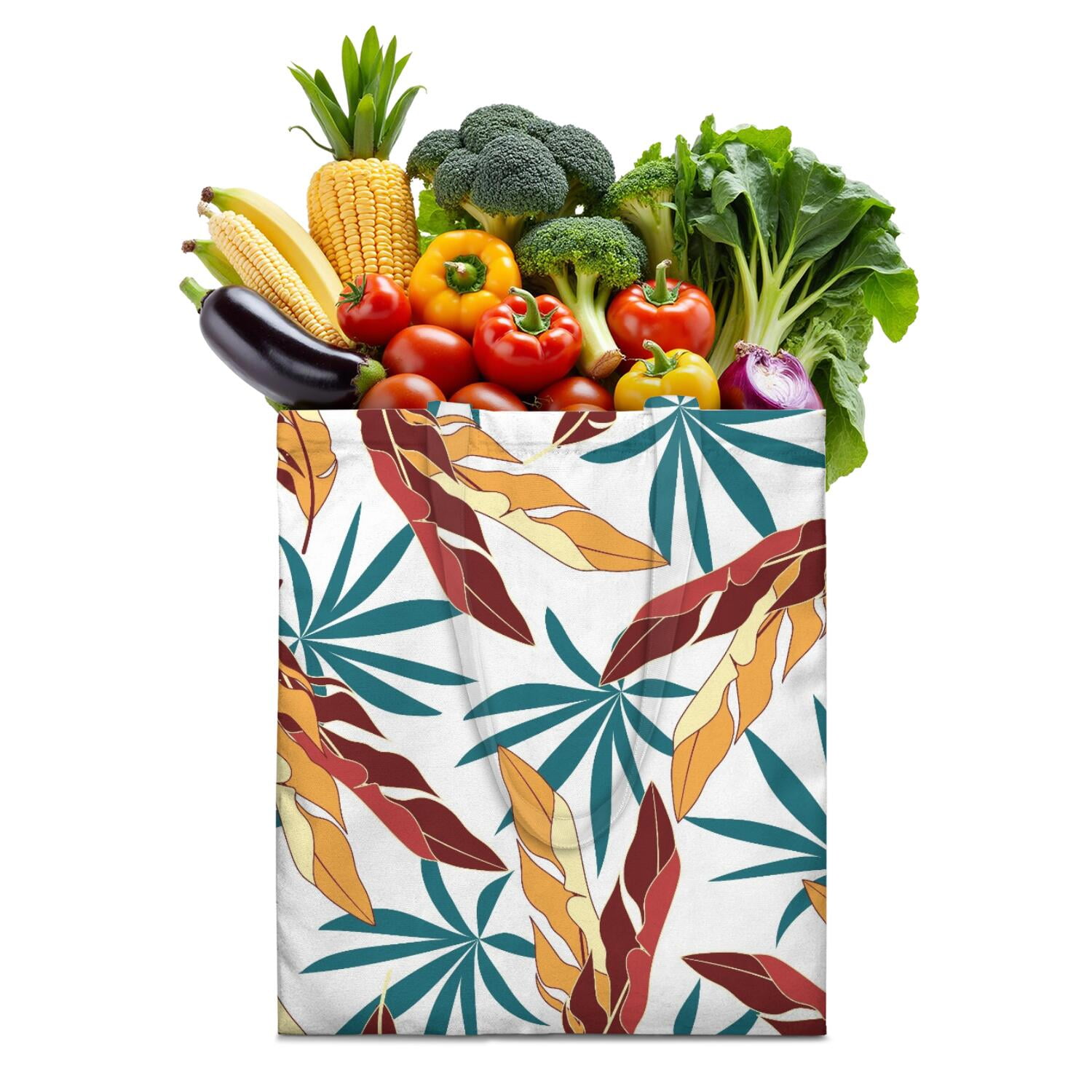 Reusable Canvas Tote Bag – Hawaiian Tropical Palm Leaf & Floral Print ...