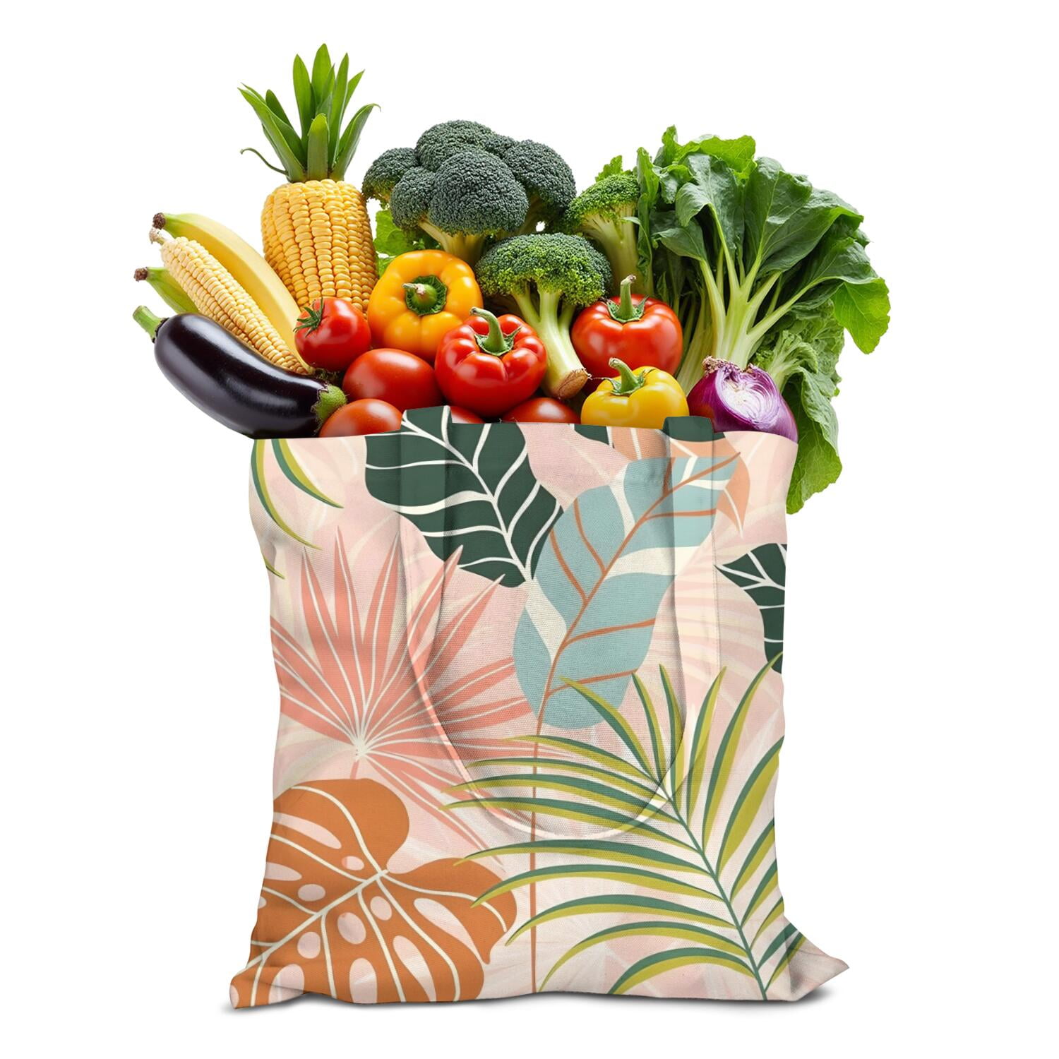 Reusable Canvas Tote Bag – Hawaiian Tropical Palm Leaf & Floral Print ...