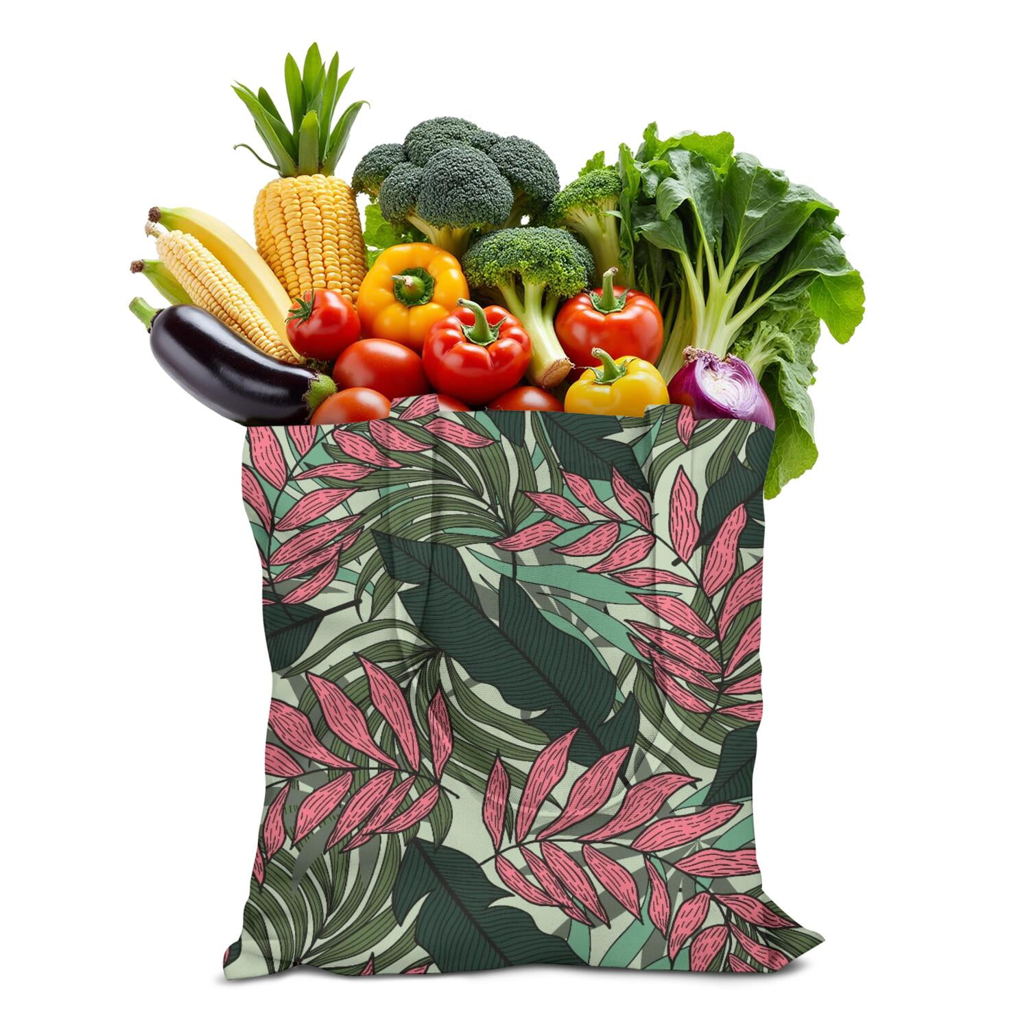 Reusable Canvas Tote Bag – Hawaiian Tropical Palm Leaf & Floral Print ...