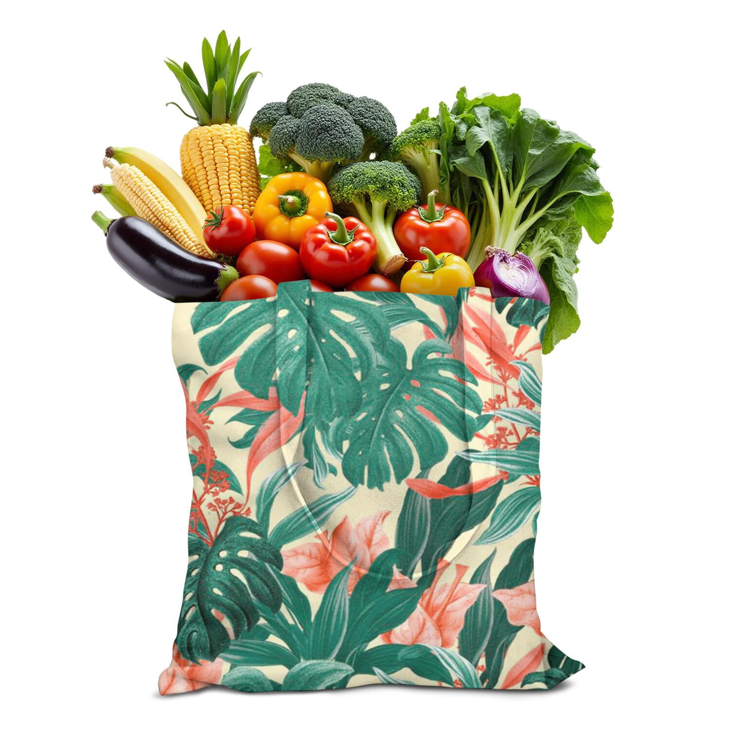 Reusable Canvas Tote Bag – Hawaiian Tropical Palm Leaf & Floral Print ...