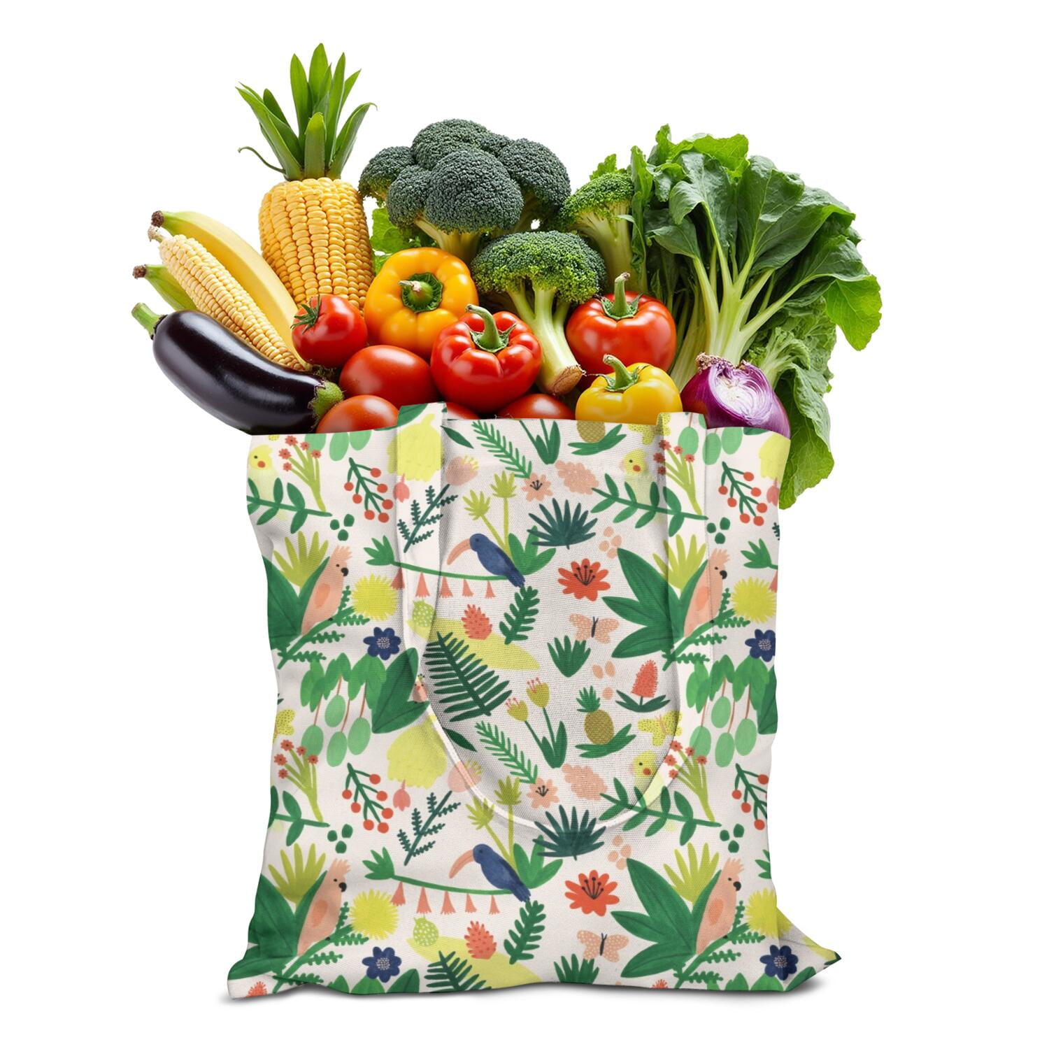 Reusable Canvas Tote Bag – Hawaiian Tropical Palm Leaf & Floral Print ...