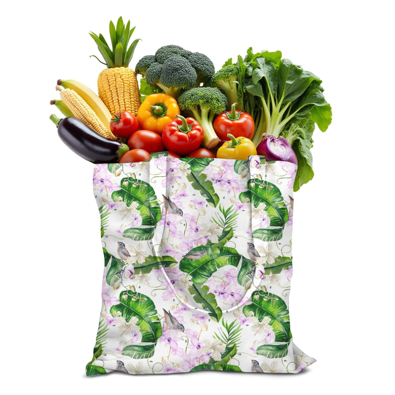 Reusable Canvas Tote Bag – Hawaiian Tropical Palm Leaf & Floral Print ...