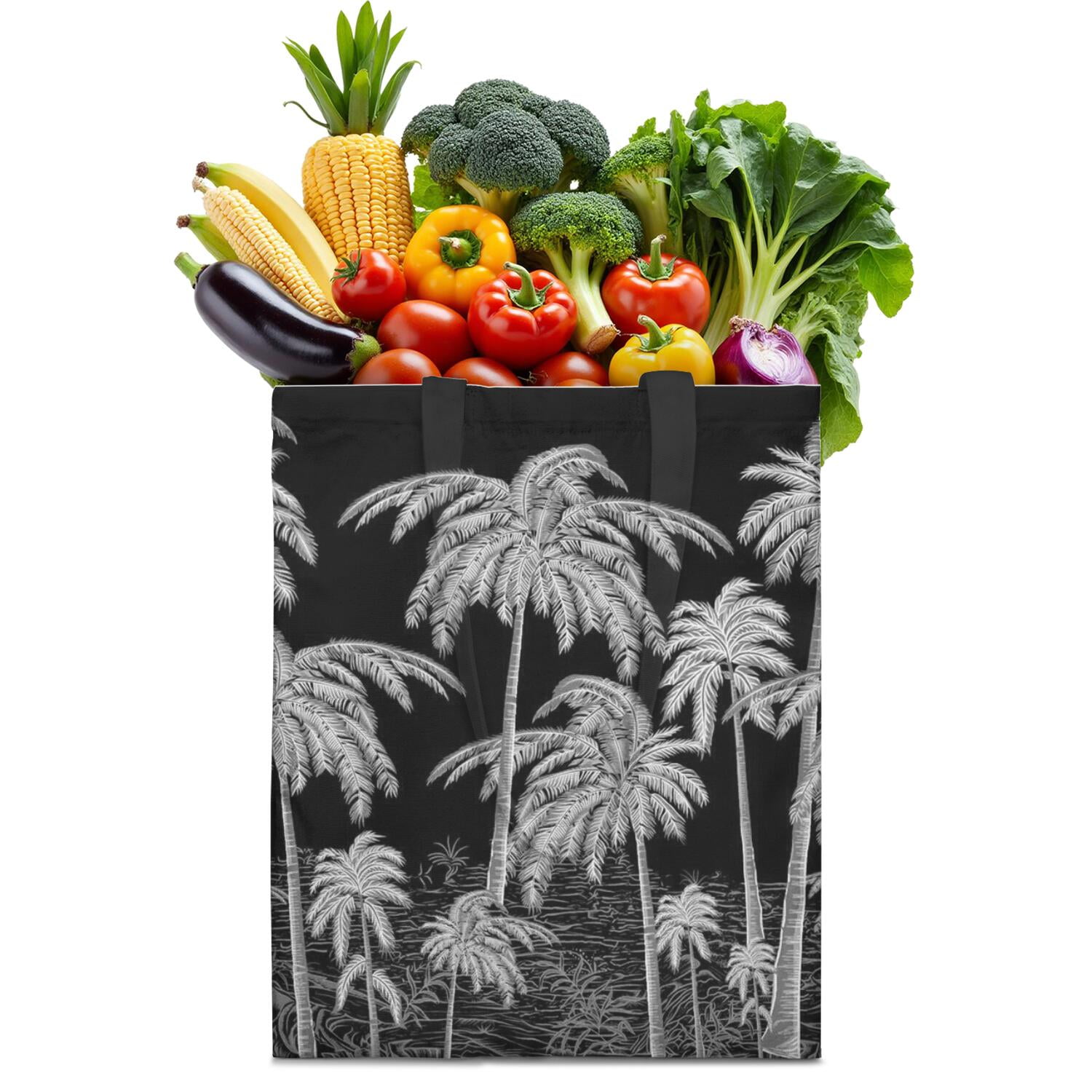 Reusable Canvas Tote Bag – Tropical Palm Tree Sunset Print – Vibrant ...