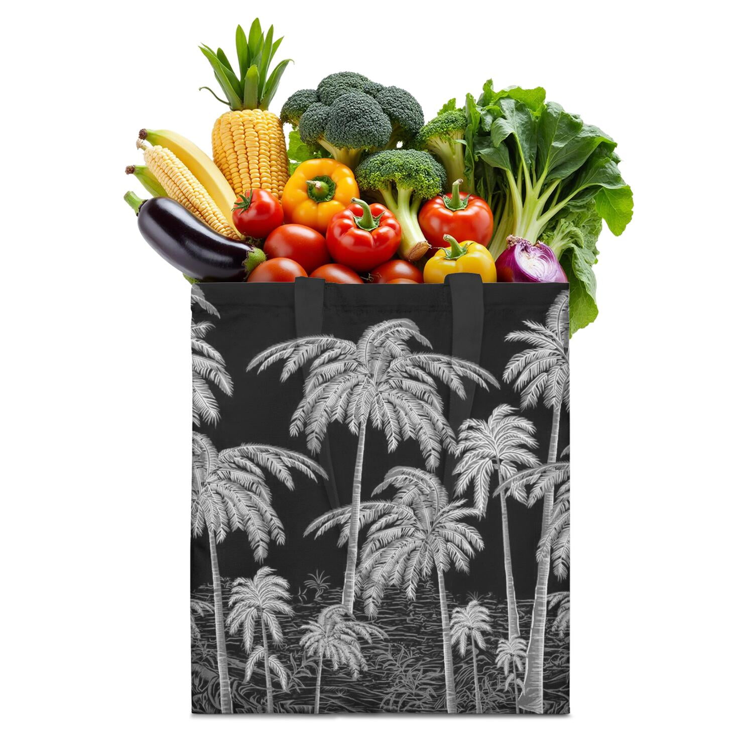 Reusable Canvas Tote Bag – Tropical Palm Tree Sunset Print – Vibrant ...