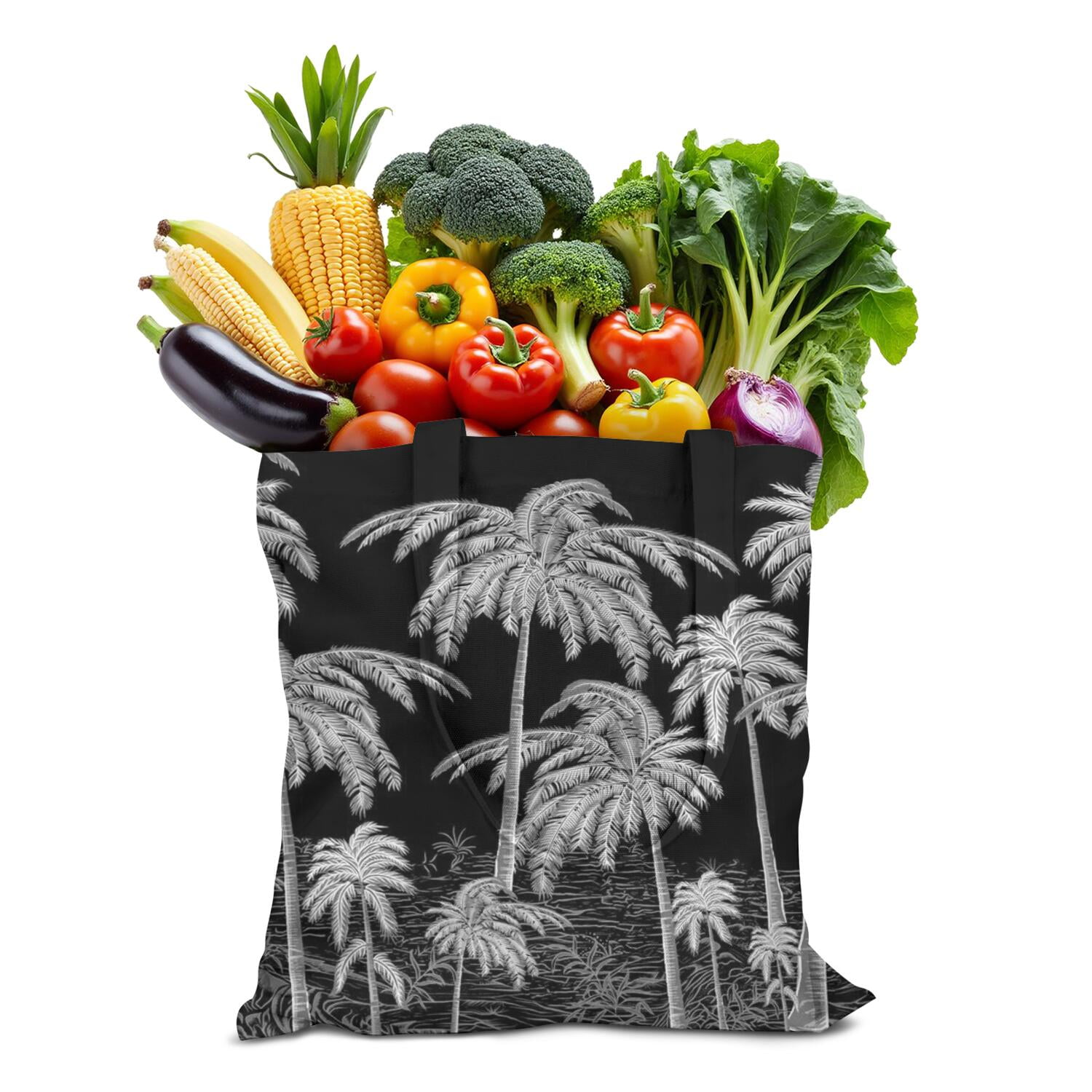 Reusable Canvas Tote Bag – Tropical Palm Tree Sunset Print – Vibrant ...