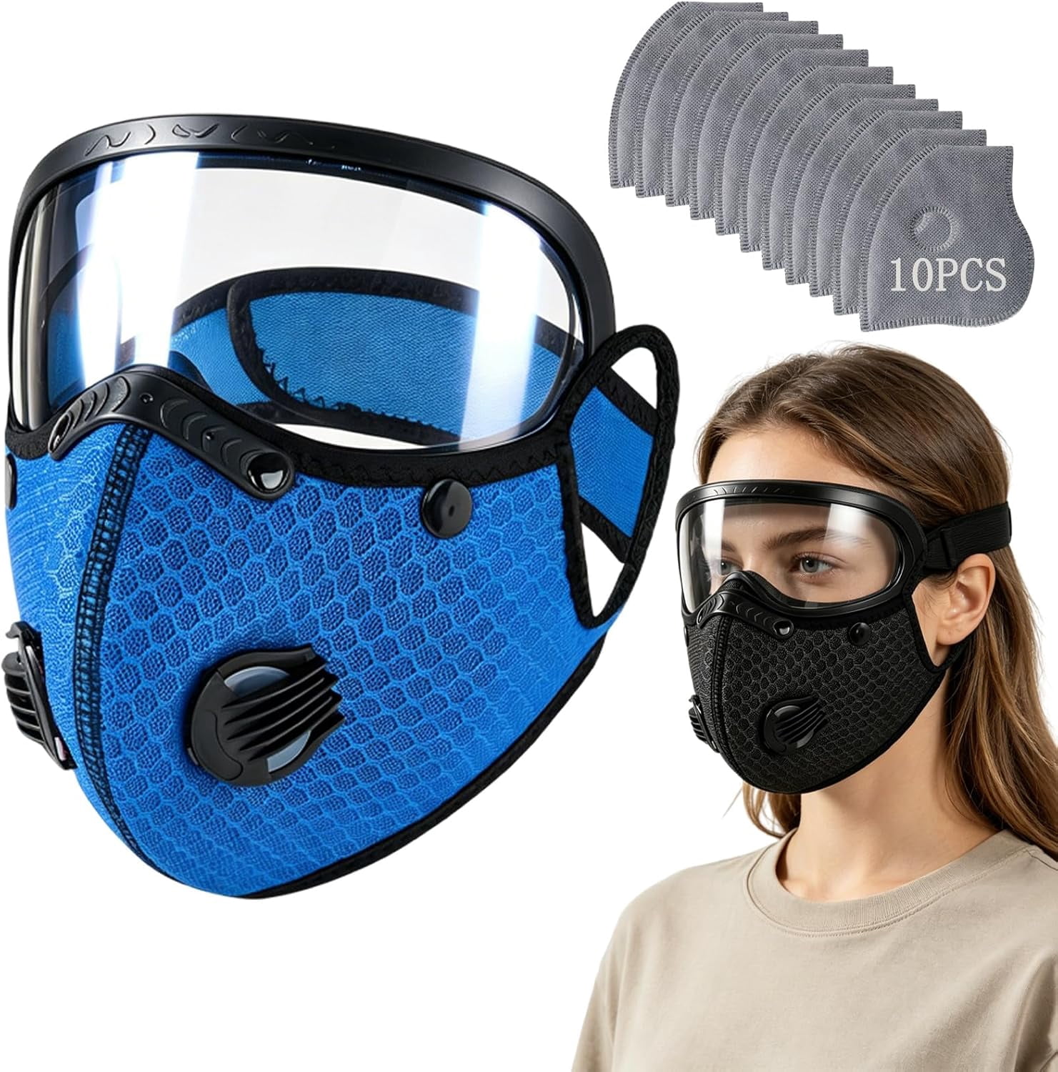 Reusable Carbon Filter Dust Mask with Adjustable Goggles, 5-Layer ...