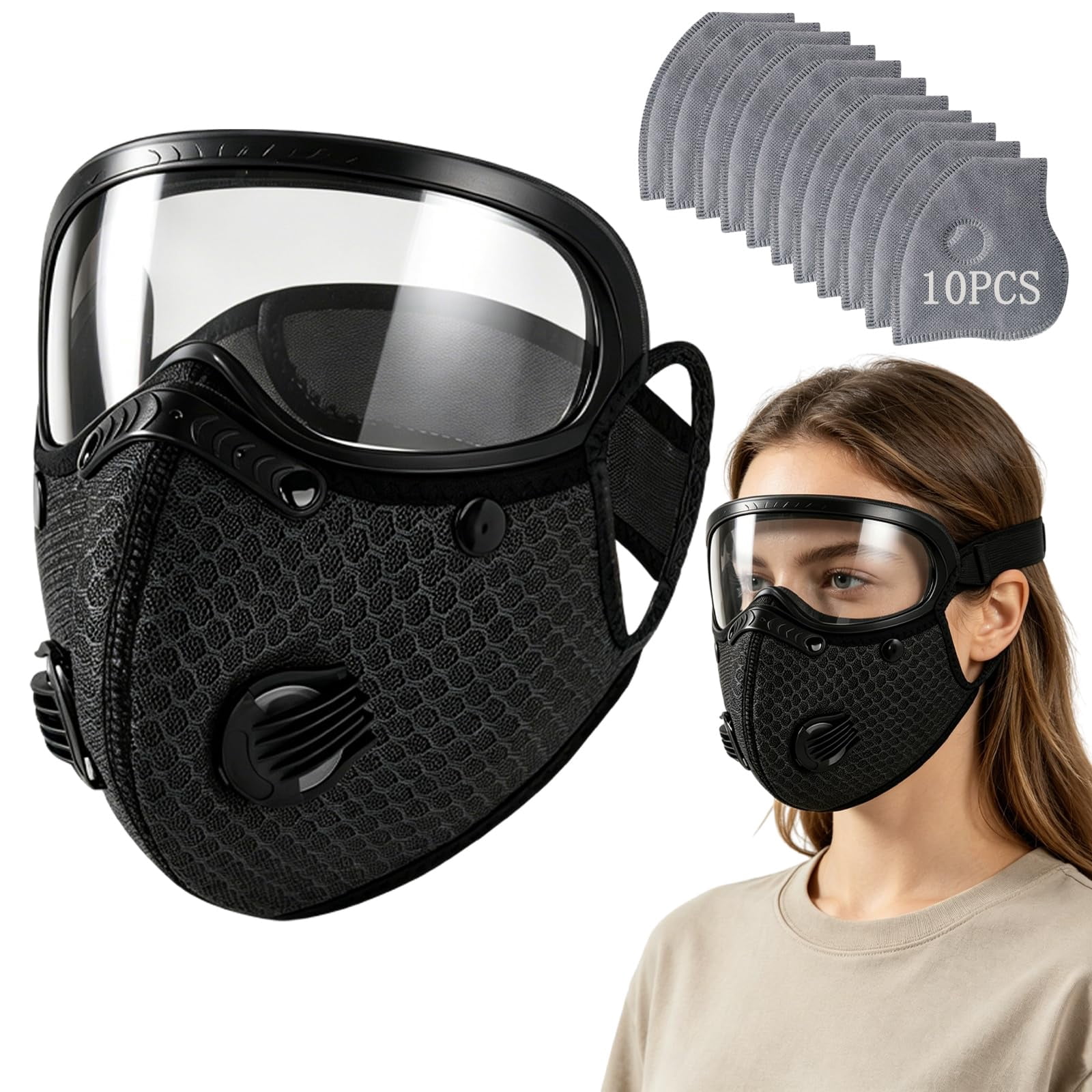Reusable Carbon Filter Dust Mask with Adjustable Goggles, Anti-UV-5 ...