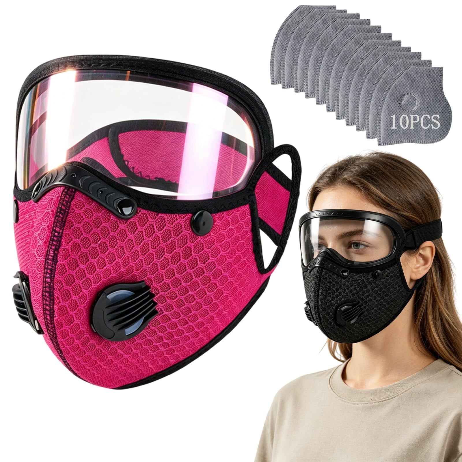 Reusable Carbon Filter Dust Mask with Adjustable Goggles, Anti-UV-5 ...