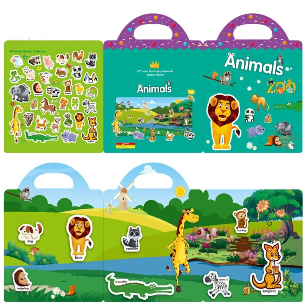 Reusable Cartoon Sticker Book for Kids, Multiple Scenes, DIY Puzzle ...