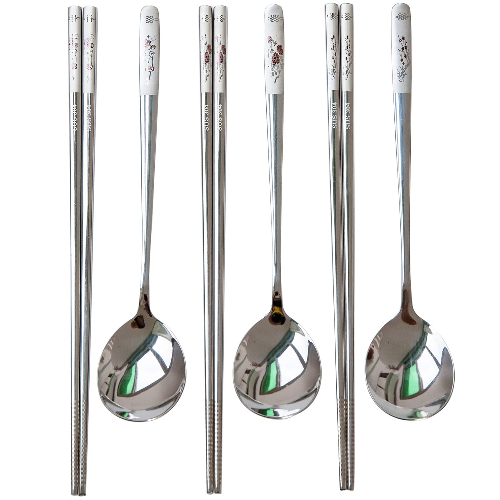 Reusable Chopstick And Spoon Set, Korean Long Handle Stainless Steel ...