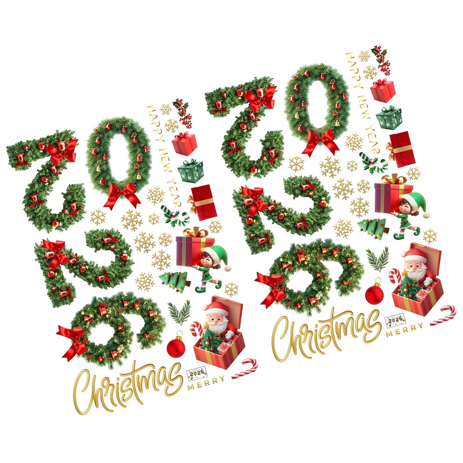 Reusable Christmas Window Clings 2026 Numbers Party Decorations PVC ...