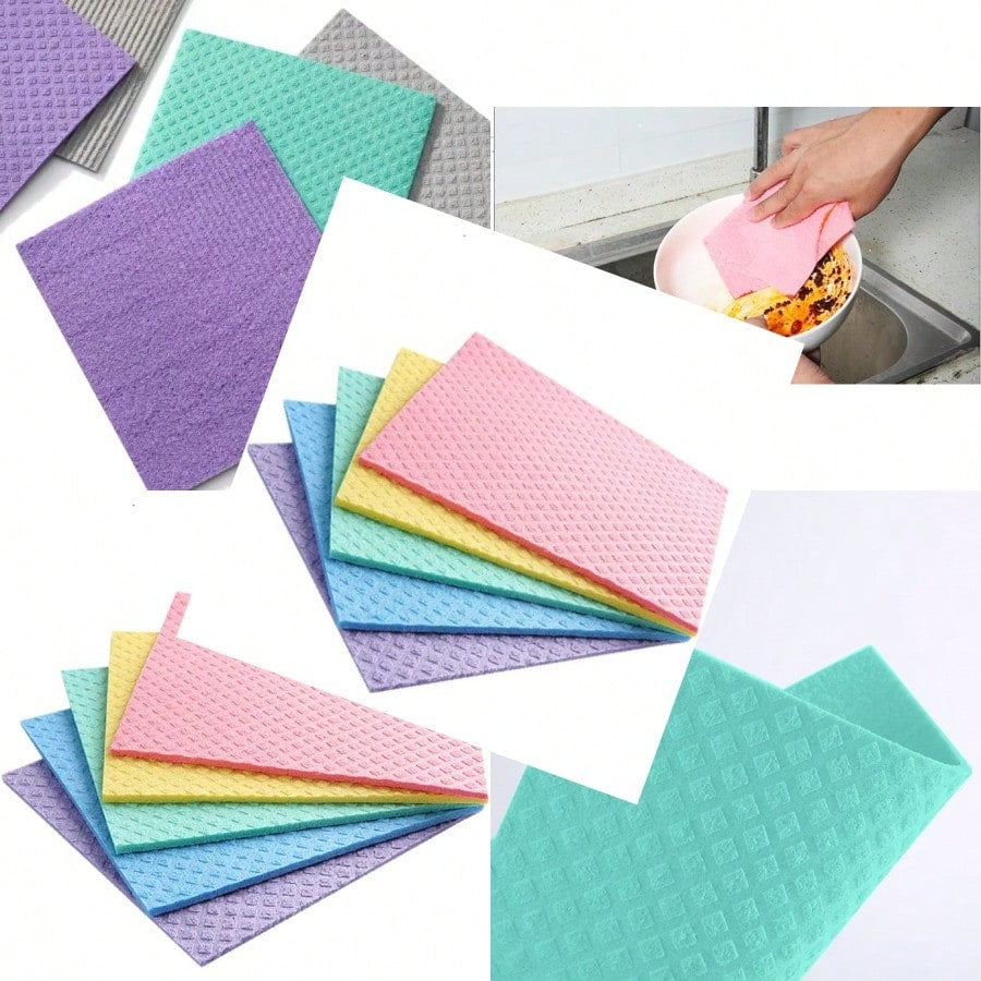 Reusable Cleaning Cellulose Sponge Cloths Absorbent Wipes Clean Kitchen ...