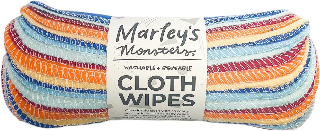 Reusable Cloth Wipes - 24 Count Pack - Washable, Cotton, Paperless ...