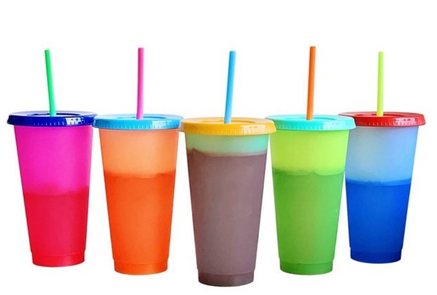Reusable Color Changing Cups with Lids & Straws, Happon 24 oz Plastic ...