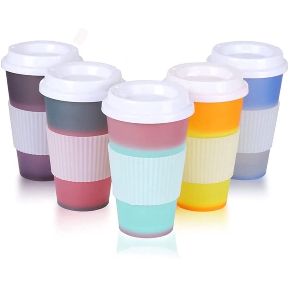 NOGIS, Reusable Coffee Cups with Lids, 16oz, Color Changing Design ...