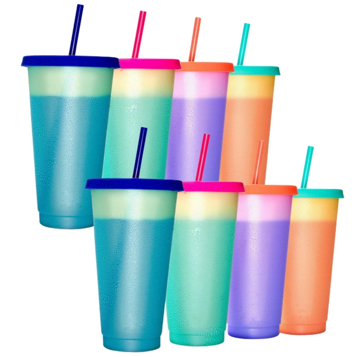 Reusable Cups with Lids and Straws, 24 oz 8 Pack Tumblers Mugs Glasses ...