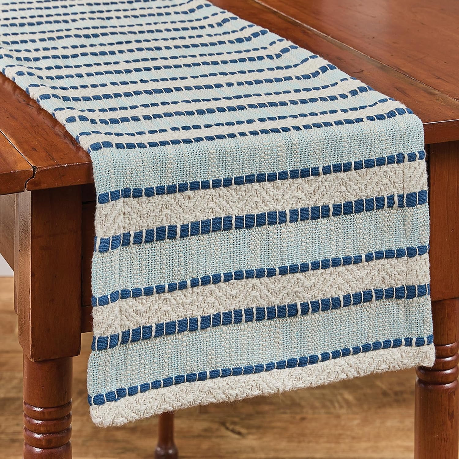 Reusable Dockside Stripe Blue Table Runner, 13" x 54" Rectangular ...
