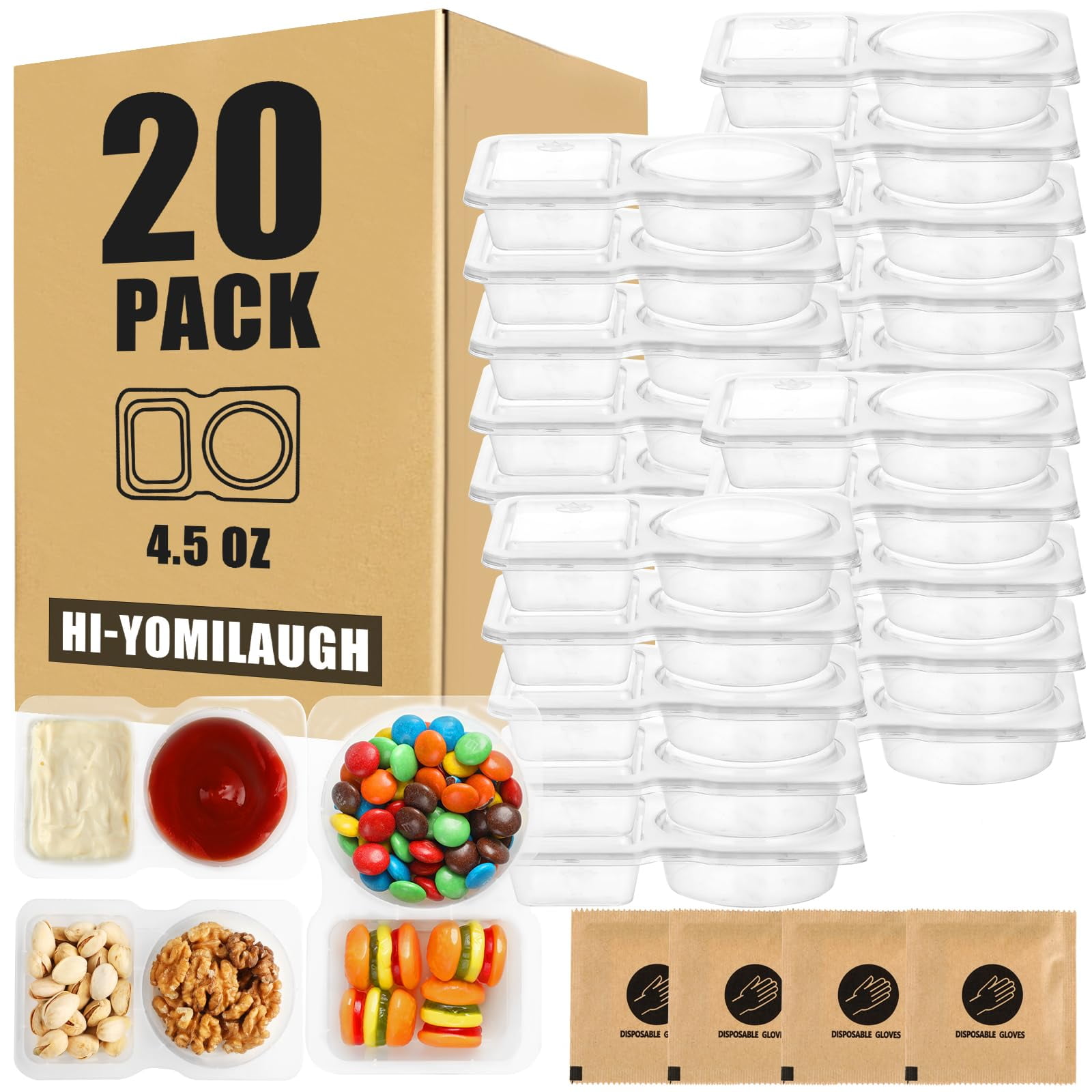 Reusable Double Compartment Condiment Containers, 20-Pack BPA-Free ...