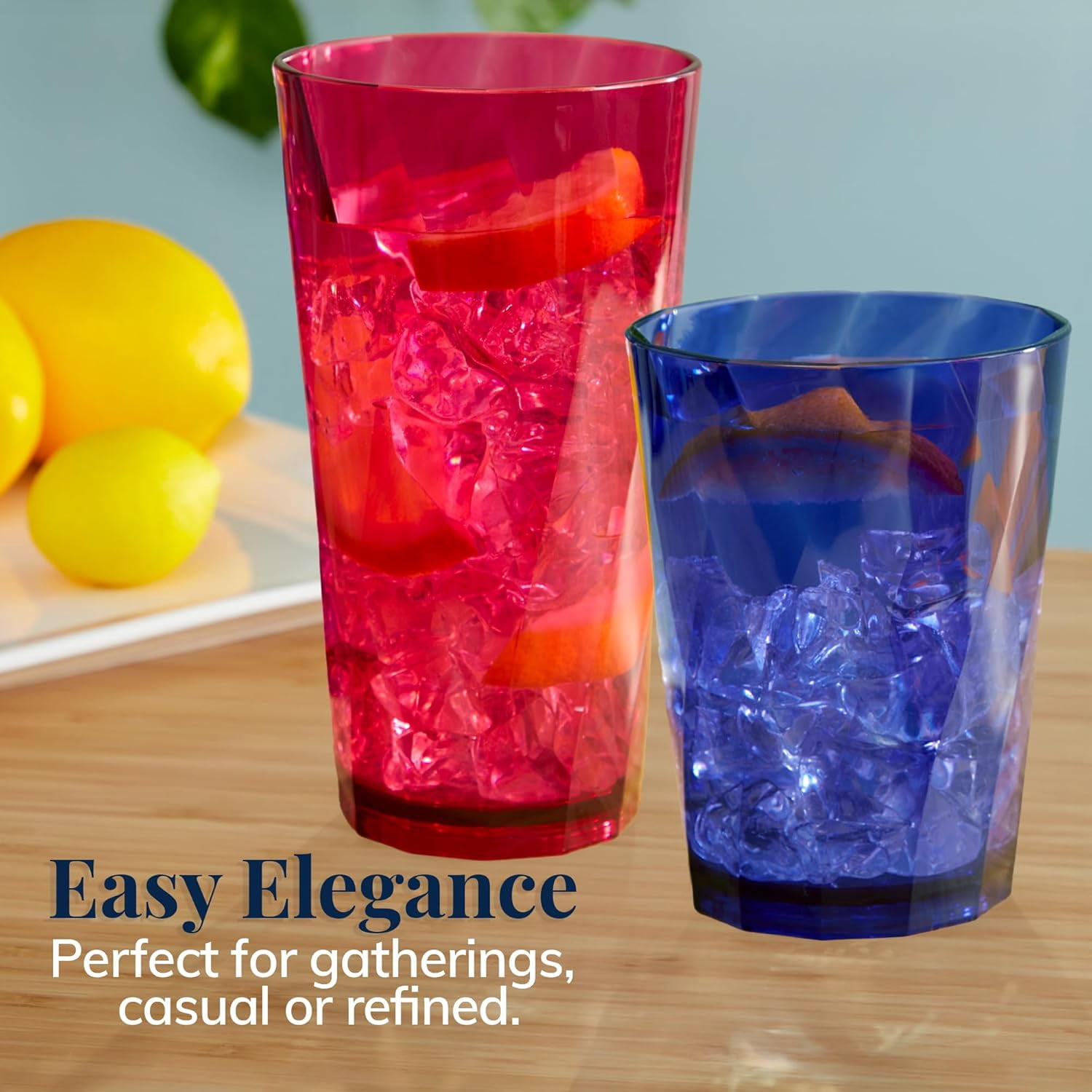 Reusable Drinking Glasses 14oz & 20oz Jewel Tones Acrylic Plastic Rocks ...