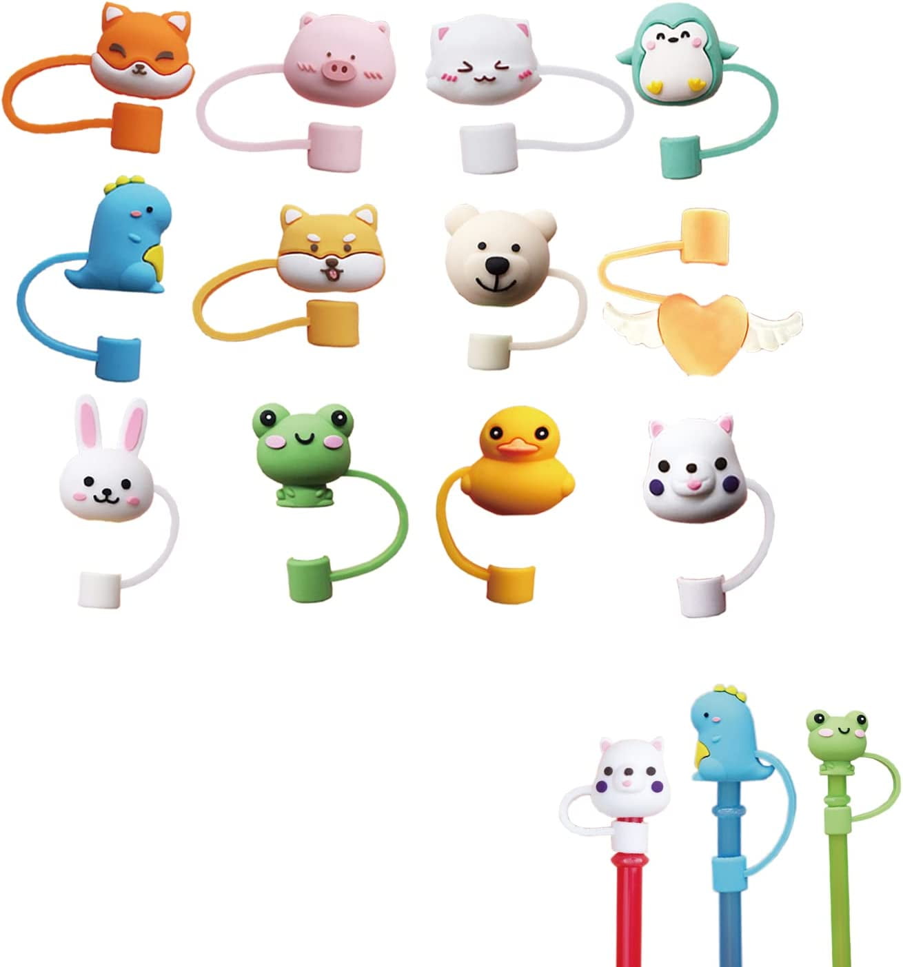 Reusable Drinking Straw Covers 12Pcs Food Grade Silicone Straw Covers ...