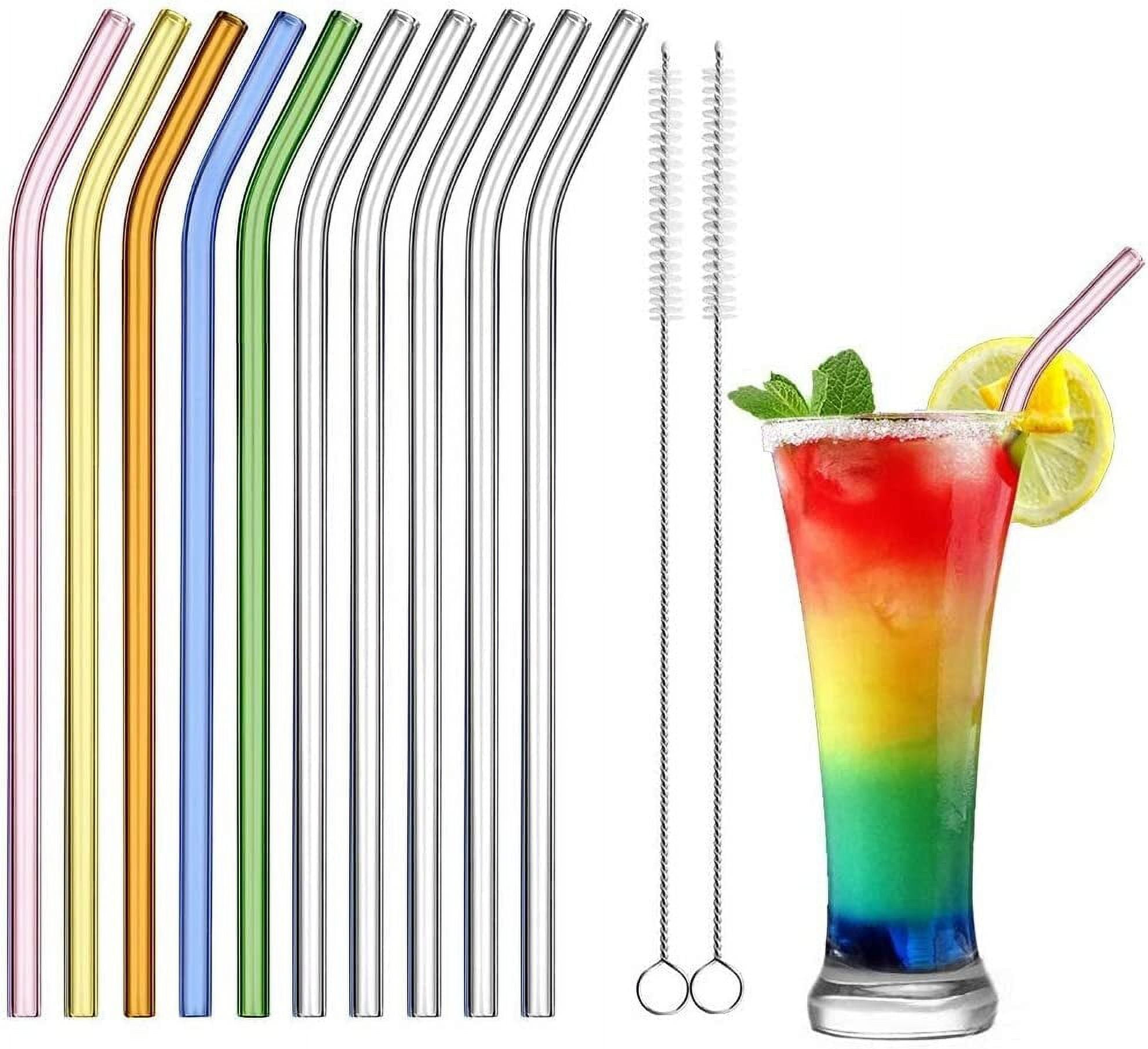 Reusable Drinking Straws Glass 10-Pack, with 2 Cleaning Brush Size 8.5 ...