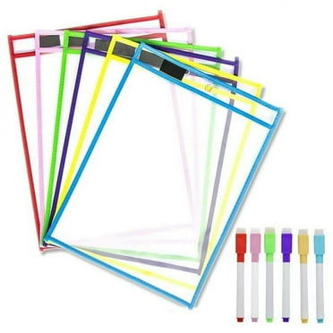 Mr. Pen- Dry Erase Pocket Sleeves, 10 x 14 Inch, 6 Pack, Pastel Colors ...