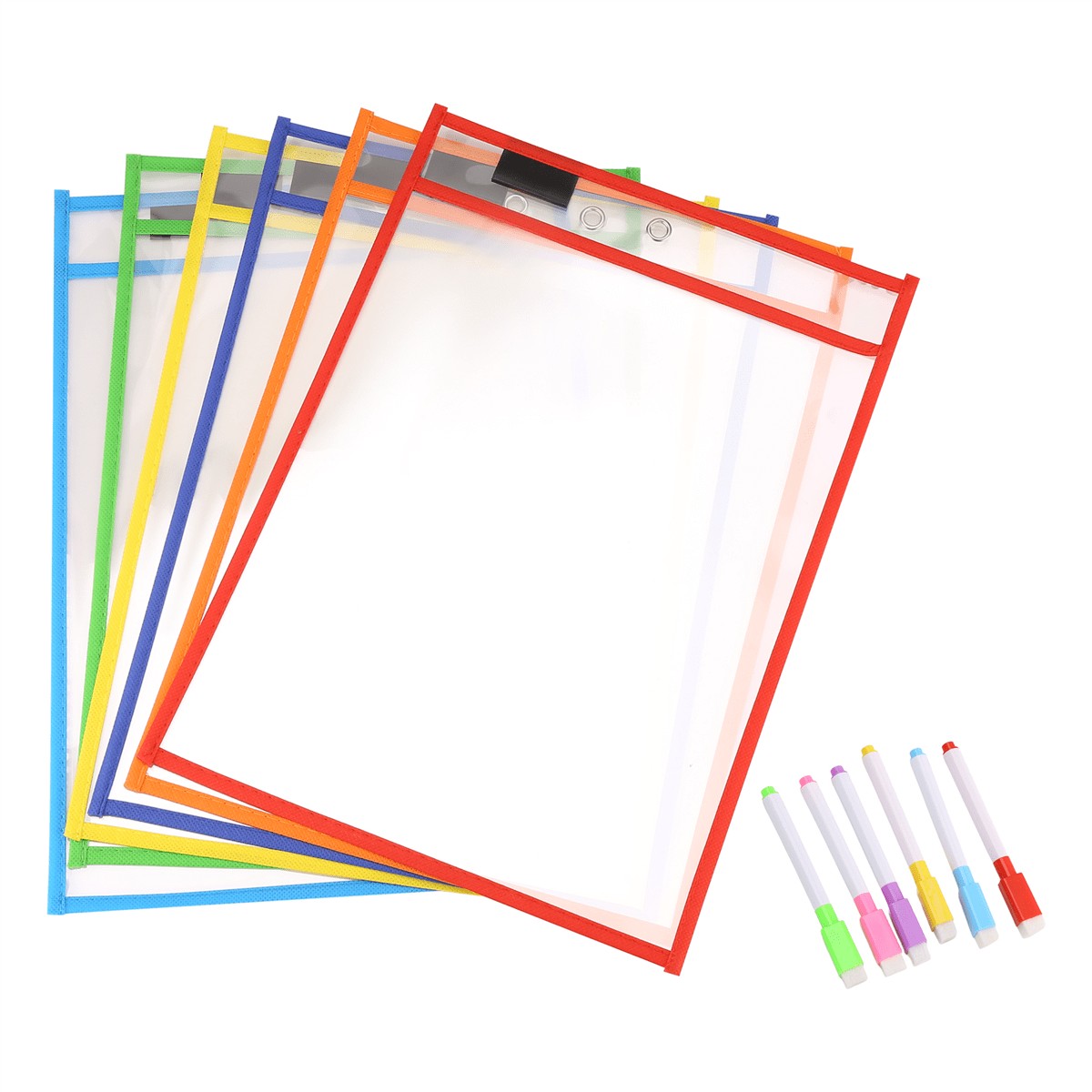 Reusable Dry Erase Pockets, 6 Pack Reusable Dry Erase Sleeves, Assorted ...
