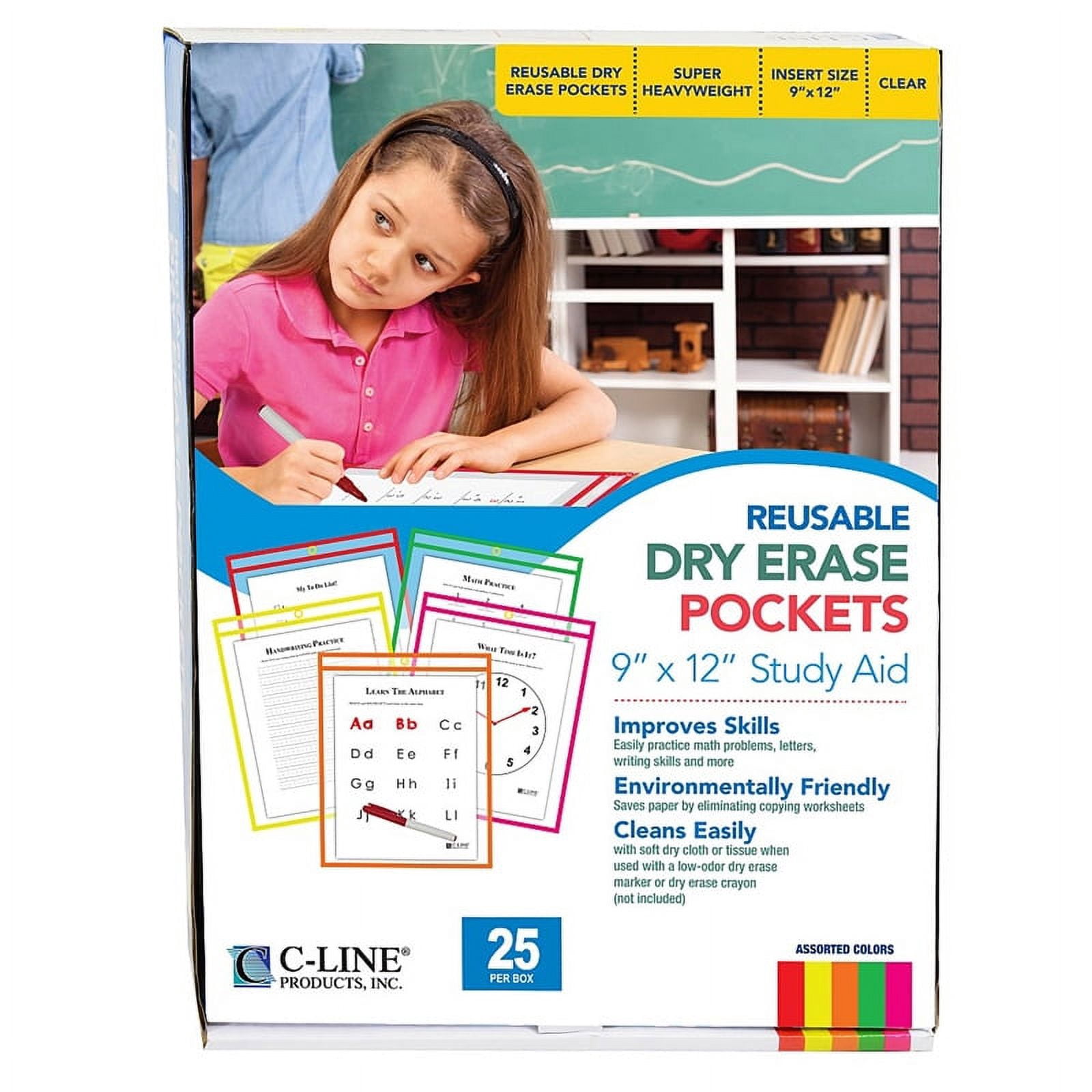 Reusable Dry Erase Pockets, Neon Colors, 9 x 12, Pack of 25 | Bundle of ...