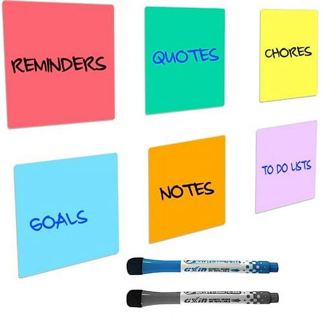 Reusable Dry Erase Sticky Notes - 6 Pack of 4"x4" Multi Color Post It ...