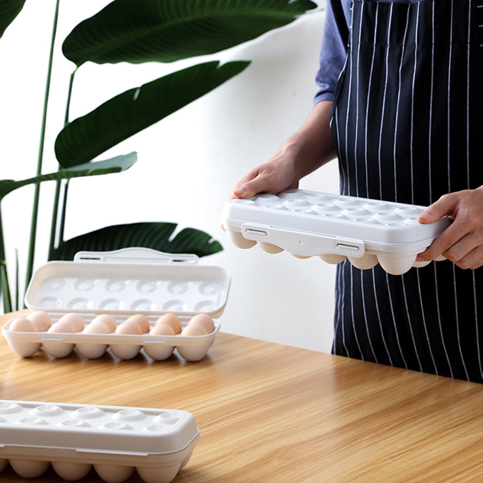 Reusable Egg Carton With Lid Stackable Fridge Holder Tray Kitchen ...