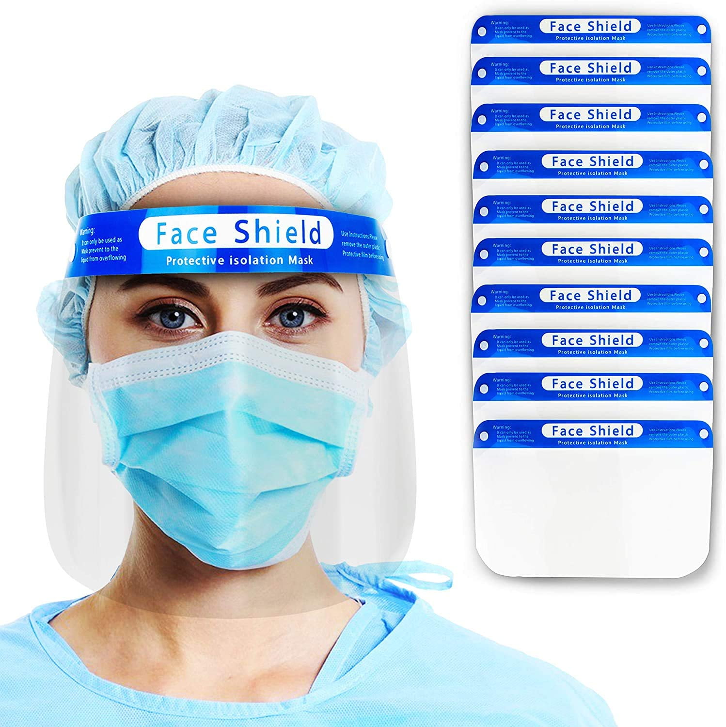 Reusable Face Shield, 12 PCS Plastic Safety Face Shield Adjustable ...