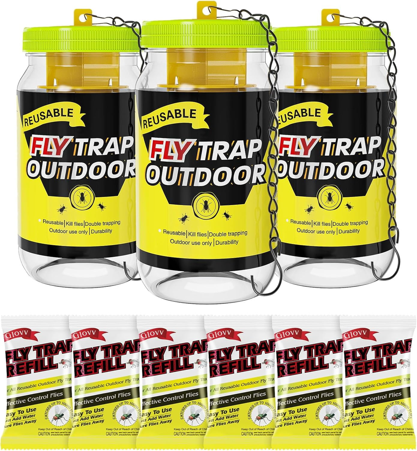 Reusable Fly Traps Outdoor Bottles, 3 Pack Fly Killer Catcher Jar with ...