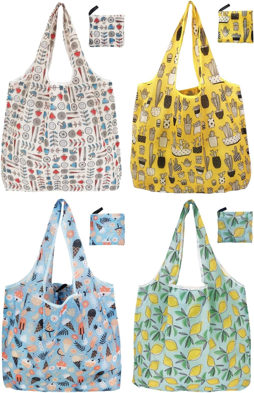 Reusable Foldable Shopping Bags, 4 Pack - Lightweight And Compact ...