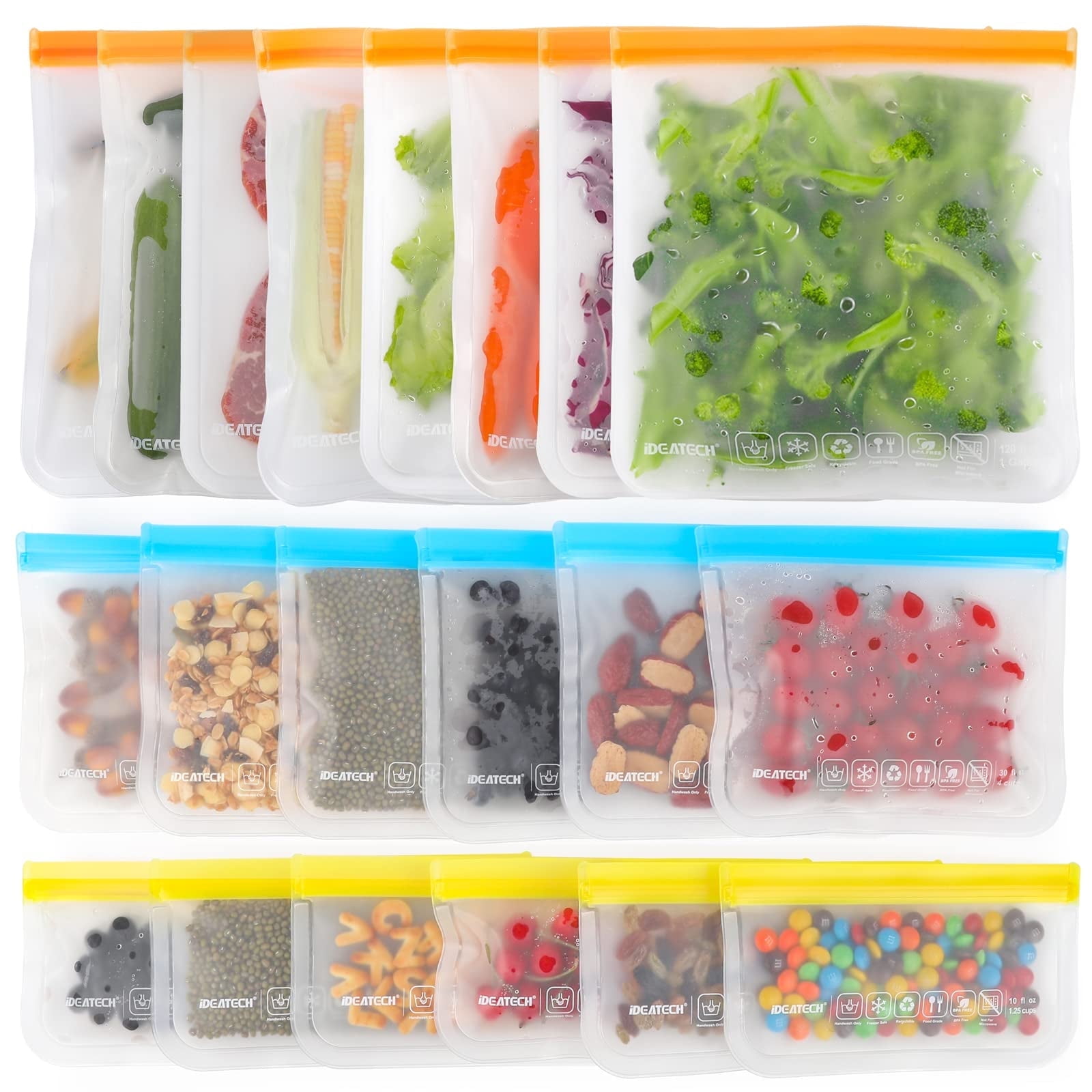Clearance! ideaTech Reusable Food Storage Bags, 20 Count, Washable Freezer Bags BPA Free Zip ...