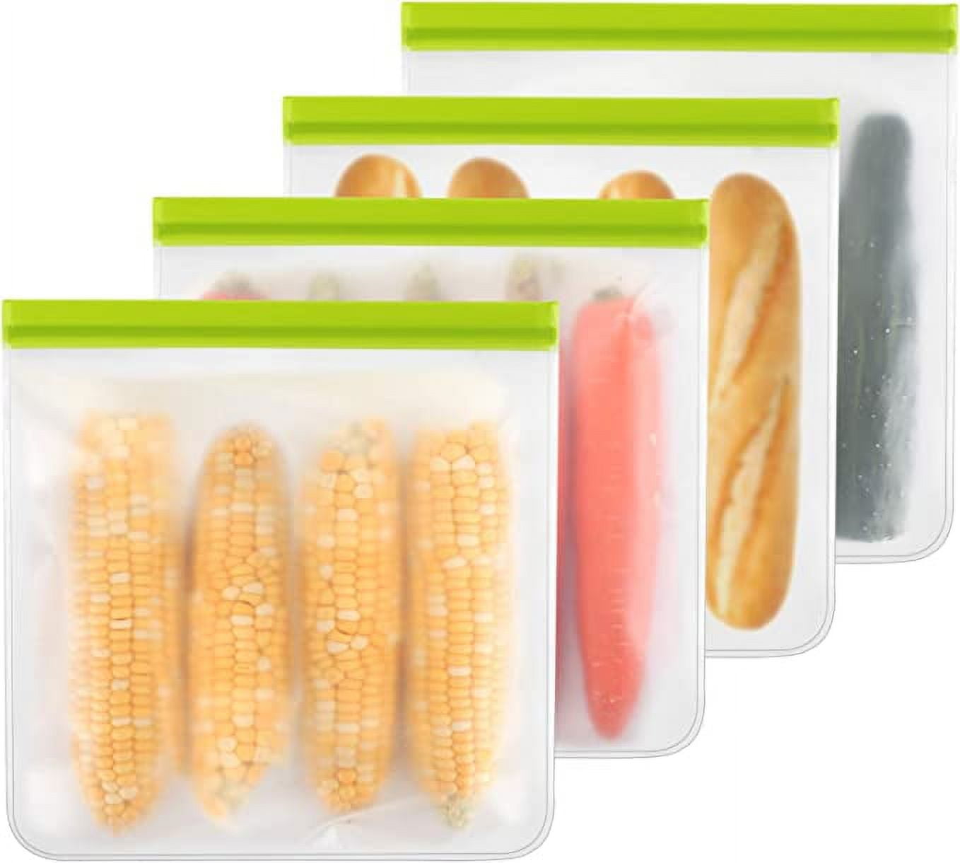 Reusable Food Storage Bags, 4 Pack Reusable Gallon Bags Seal & Leak ...