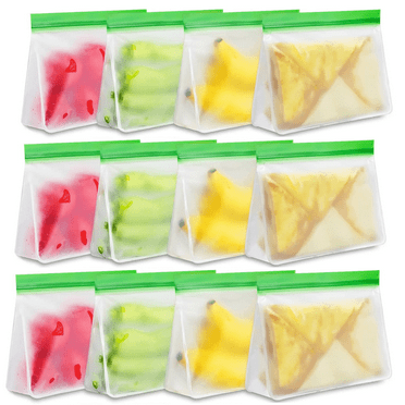 12 Pack Reusable Freezer Bags Silicone Bags Freezer Storage Reusable ...