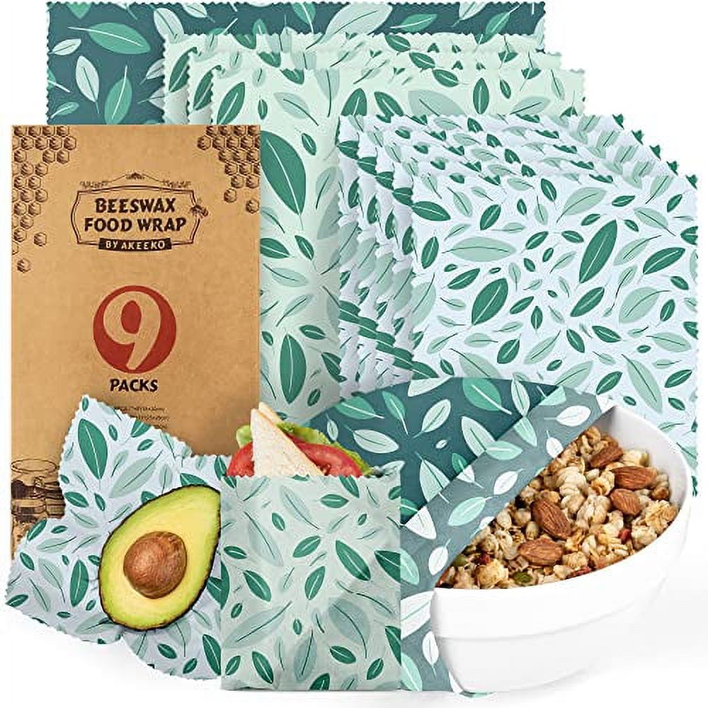 Reusable Food Wraps w/ Beeswax Assorted 9 Packs - Eco-Friendly Reusable Wraps, Biodegradable ...