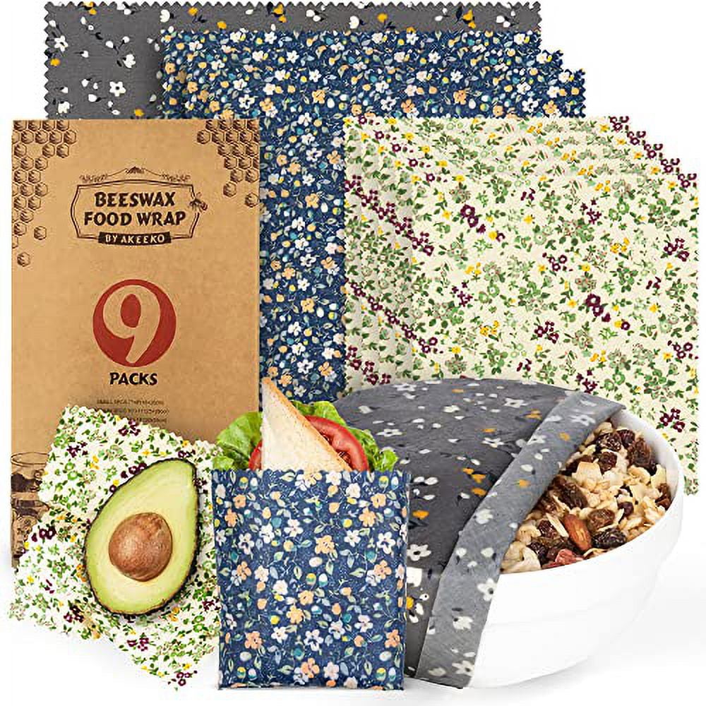 Reusable Food Wraps w/Beeswax Assorted 9 Packs - Eco-Friendly Reusable Wraps, Biodegradable ...