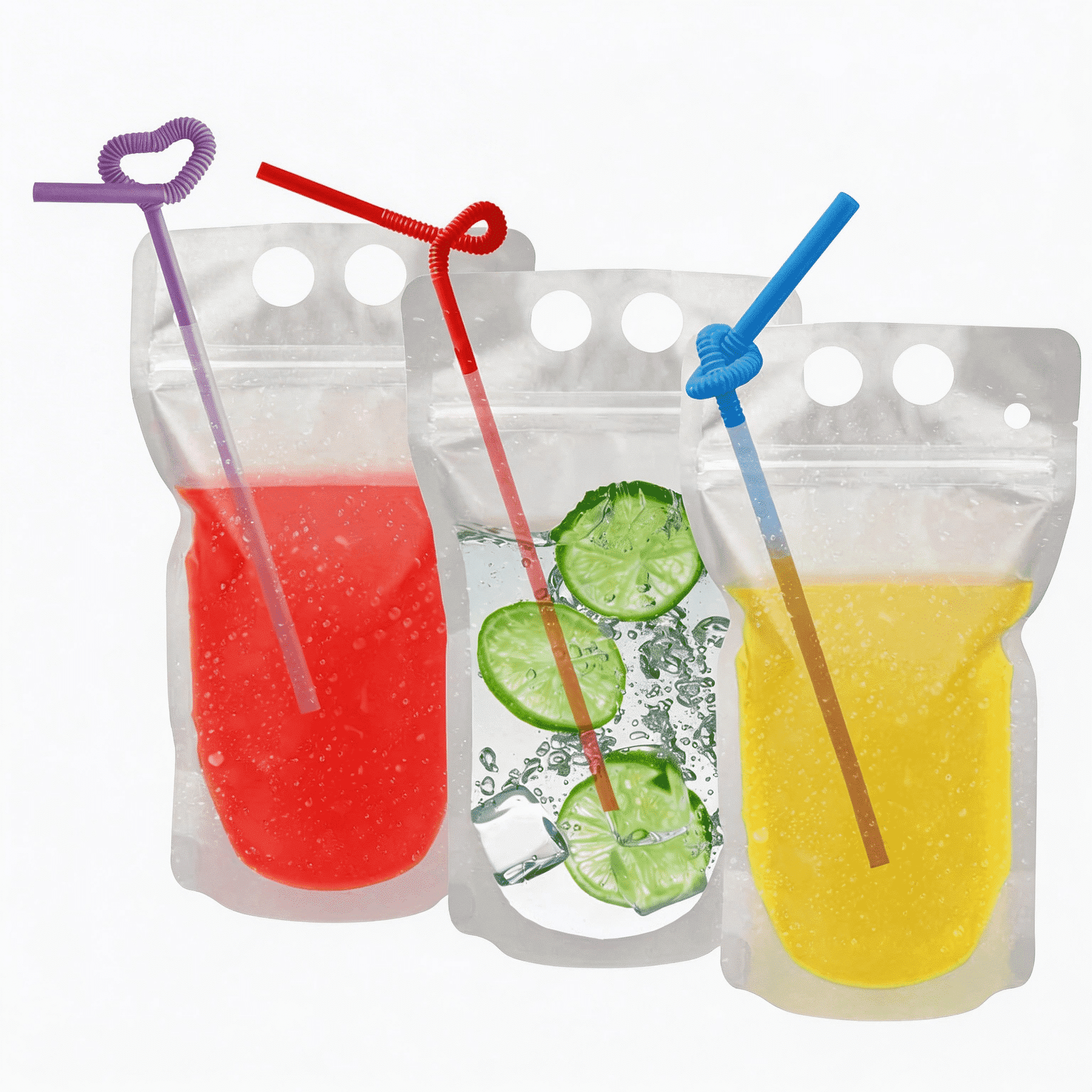 100 Pcs Drink Pouches with Straws - Freezable Reclosable Zipper Bags ...