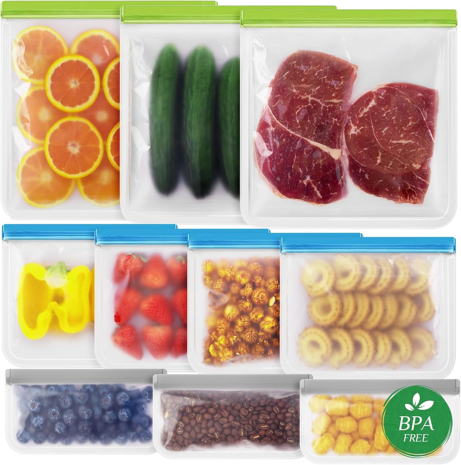 Reusable Freezer Bags Dishwasher Safe - 10 Pack Reusable Bags BPA Free ...
